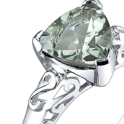 PEORA Green Amethyst Scroll Gallery Solitaire Ring for Women 925 Sterling Silver, Natural Gemstone Birthstone, 2.50 Carats Trillion Cut 8mm, Size 5