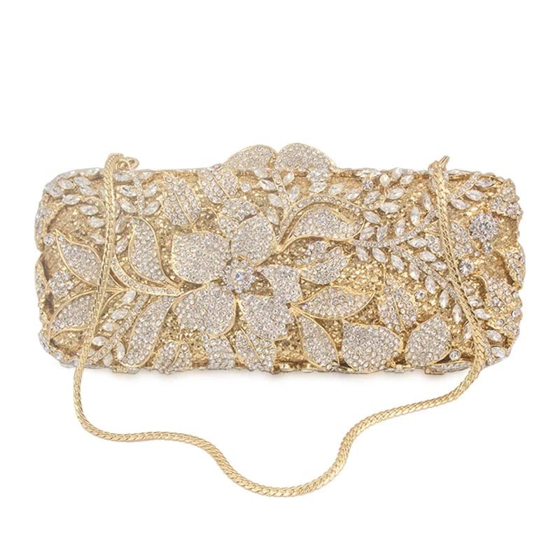 ZHUHW Women Purse Crystal Flower Metallic Clutches Female Chains Shoulder Bags Evening Handbags