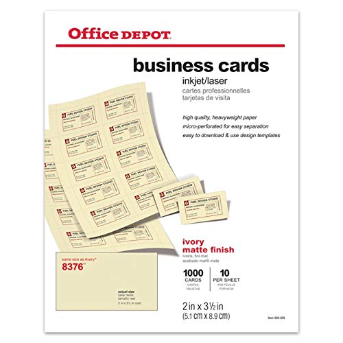 Office Depot Matte Business Cards, 2in. x 3 1/2in., Ivory, Pack of 1,000, 23004