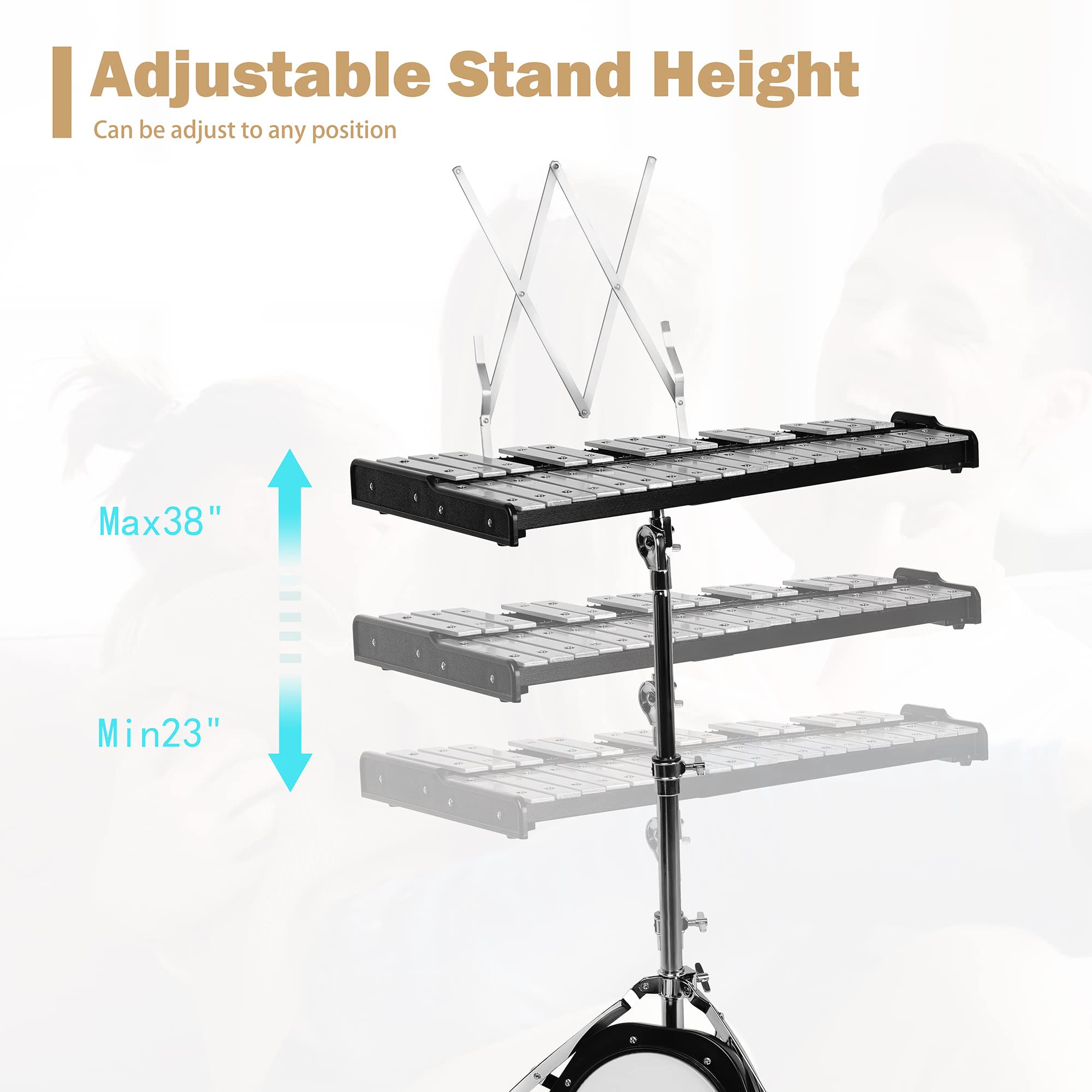 TOLEAD 32 Notes Glockenspiel Kit Xylophone Bell Percussion Instruments with Adjustable Height Stand, Practice Pad Mallets & Wooden Drumsticks, Portable Carrying Bag
