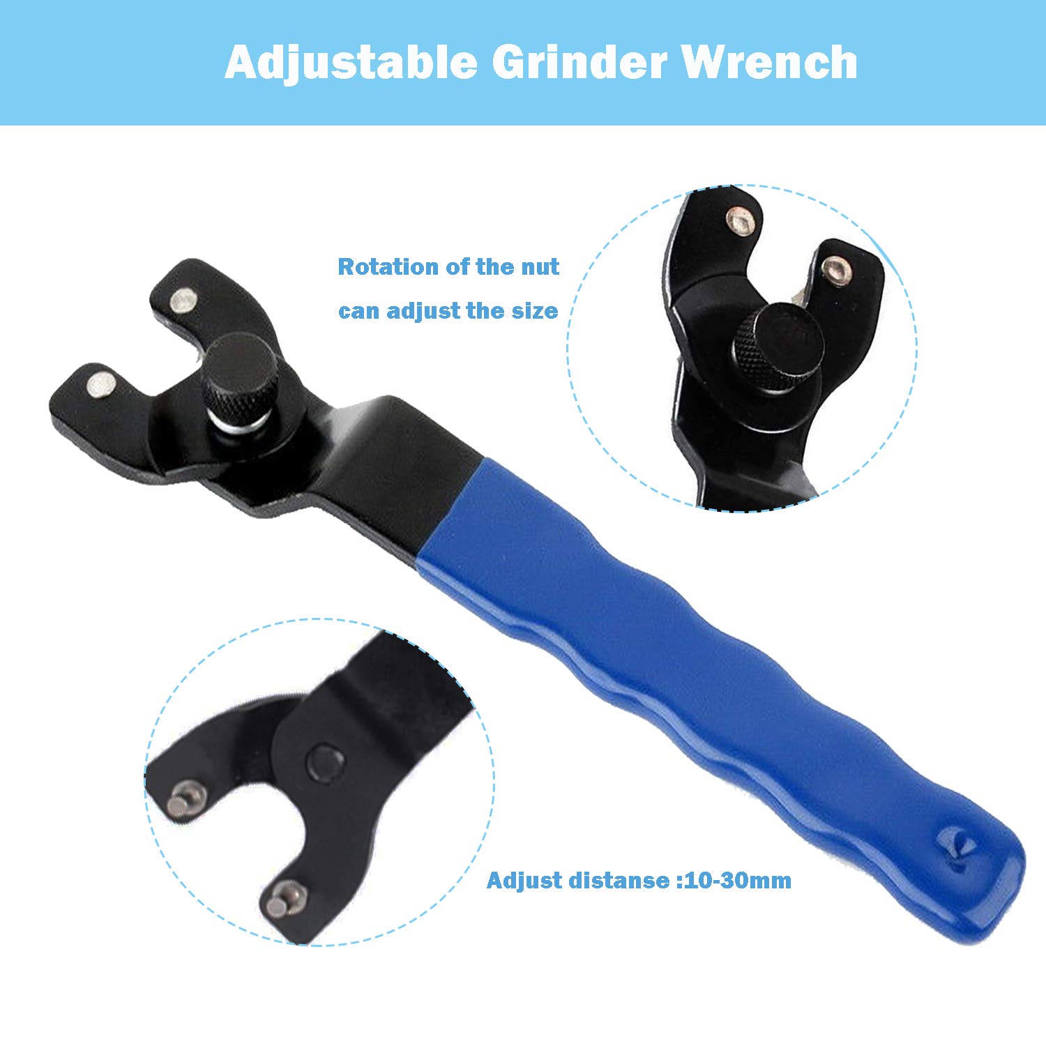 Podoy Adjustable Grinder Wrench Angle Flange Nut Universal Compatible with Bosch Ryobi Makita Grinder Replacement (1-3 CM) SEWA20