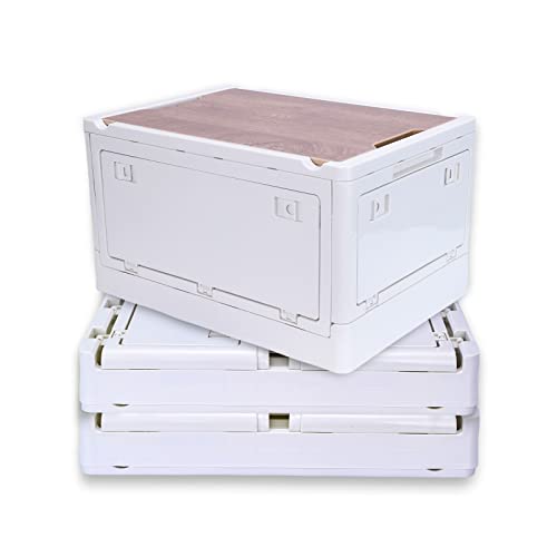 TSHIGO Collapsible storage bins Folding storage box Collapsible crate,Foldable storage box with Wooden cover,5 doors,9Gal Lightweight and easy to store,Suit for camping,car storage,home sorting