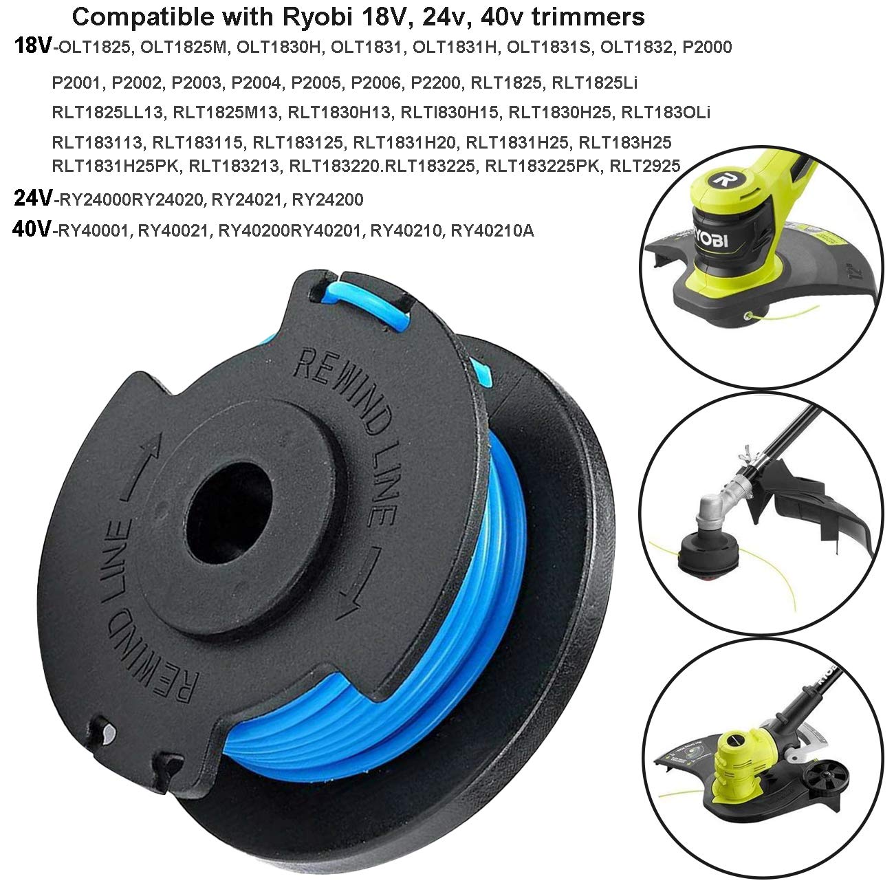 TIOIT COEME String Trimmer Spool Line for Ryobi One+ AC14RL3A, 0.065" Autofeed Replacement Refill Spools for Ryobi 18V, 24V, and 40V Cordless Trimmers Weed Eater String (9 - Edger Spool,1 Cap)