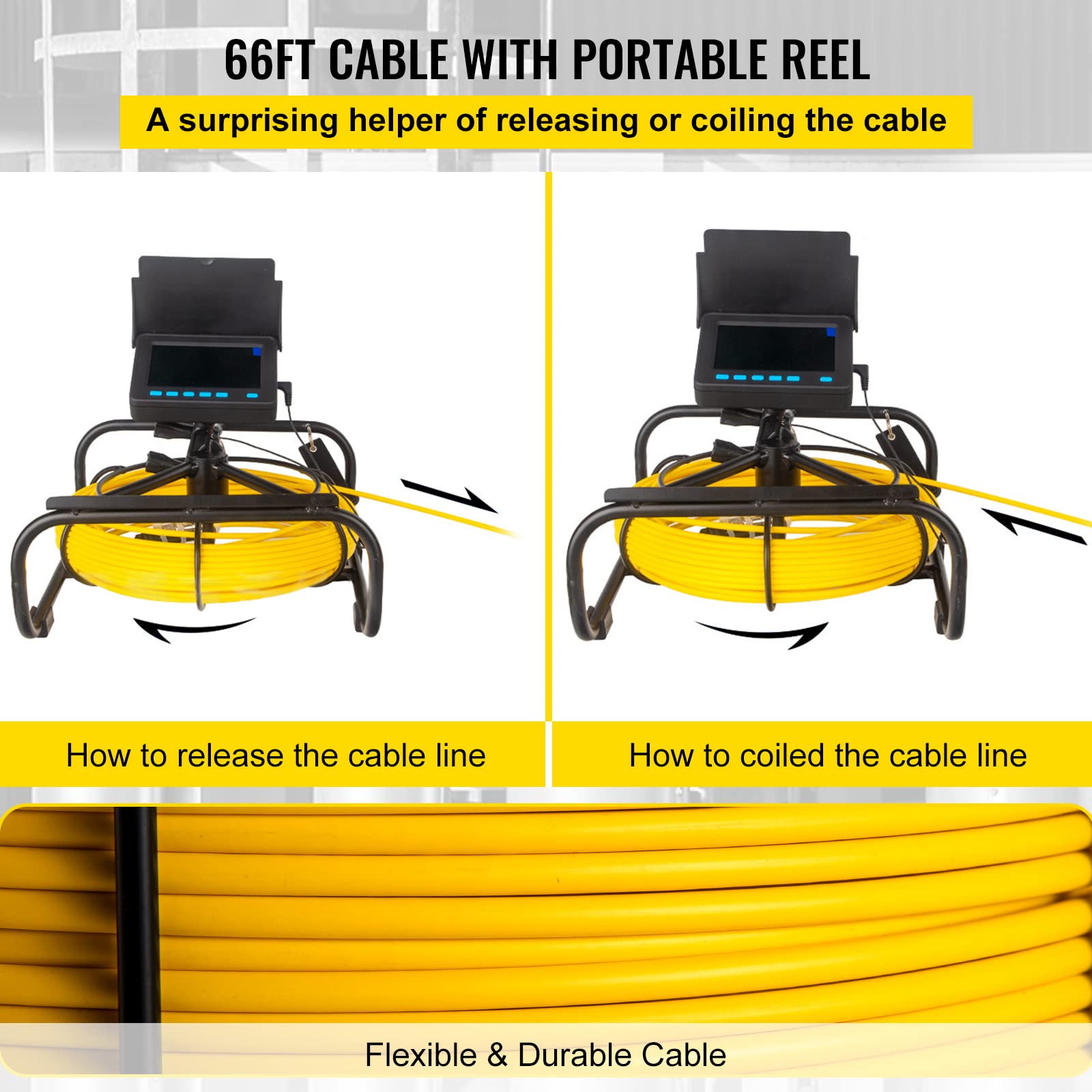 VEVOR Sewer Camera, 66ft/20M 4.3" Pipe Drain Inspection Camera with DVR Function & Snake Cable, Waterproof IP68 Borescope w/LED Lights, Industrial Endoscope for Home Wall Duct Drain Pipe Plumbing