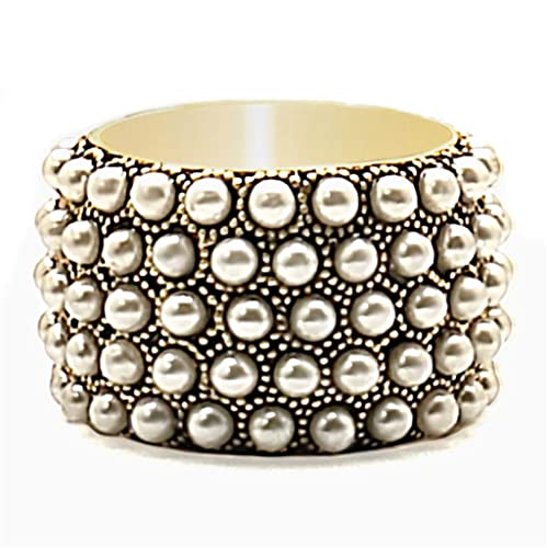 Zawadee 1W057 - Gold Brass Ring with Synthetic Pearl in Citrine Yellow Size 6