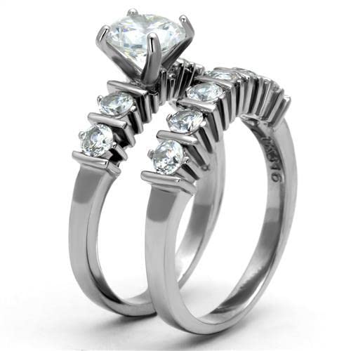 Zawadee TK2869 - High Polished (no Plating) Stainless Steel Ring with AAA Grade CZ in Clear Size 7
