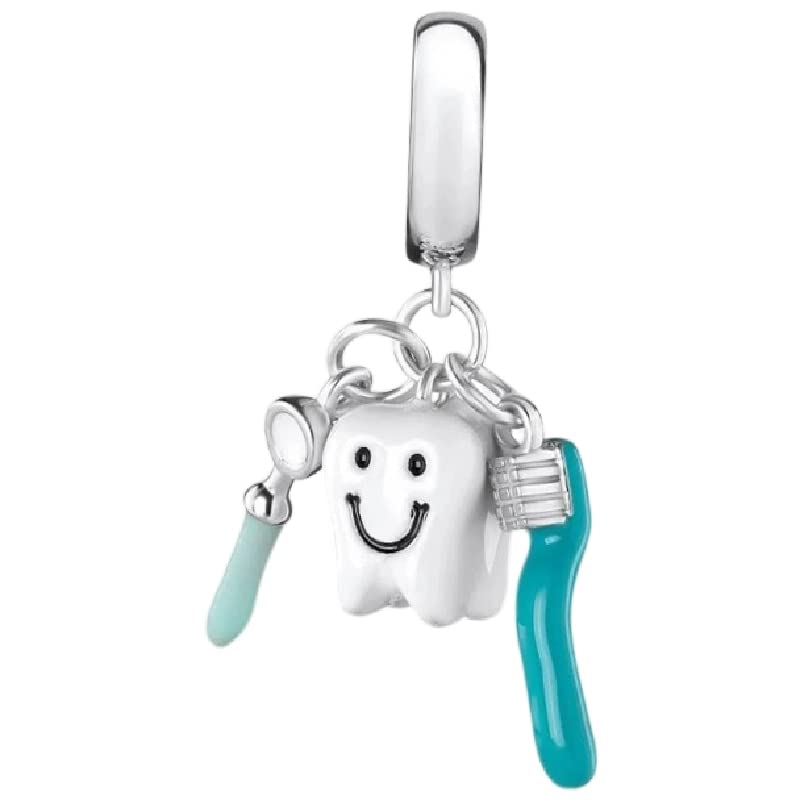 Toothbrush, Tooth and Mouth Mirror Charm for Bracelet or Necklace 925 sterling silver