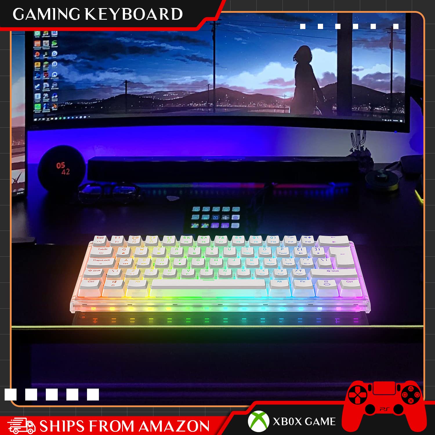ZIYOU LANG MK25-1 60% Mechanical Keyboard Custom Hot Swappable Gaming Keyboard Programmable w/RGB Backlit Transparent Case Pudding Keycaps NKRO Compact for Gamer Typist PC PS4 Xbox(Linear Red Switch)