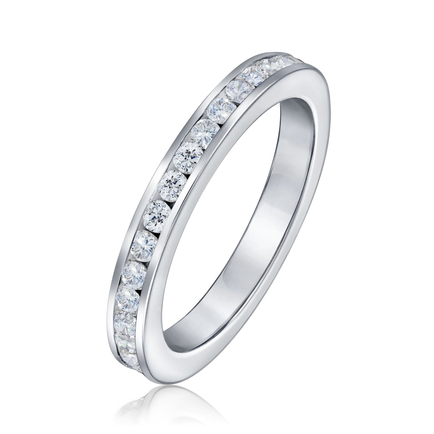 Personalized Cubic Zirconia Stackable Channel Set Eternity Anniversary Wedding Band Ring Sterling Silver Custom Engraved