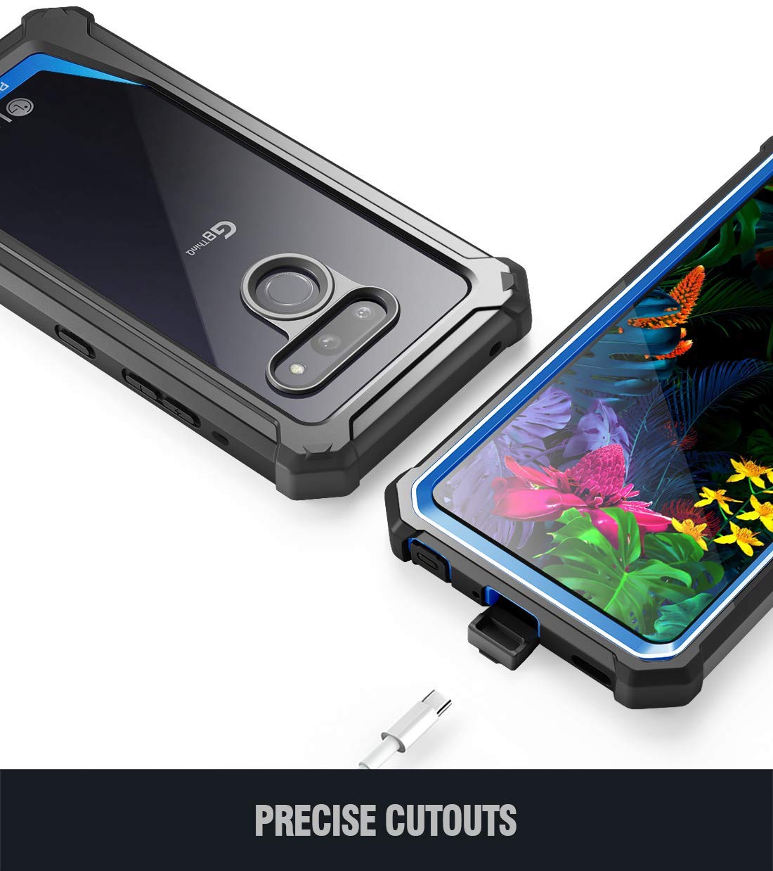 Poetic Guardian Series Case Designed for LG G8 ThinQ (2019), Full-Body Hybrid Shockproof Bumper Clear Cover Case, Built-in-Screen Protector, Blue/Clear