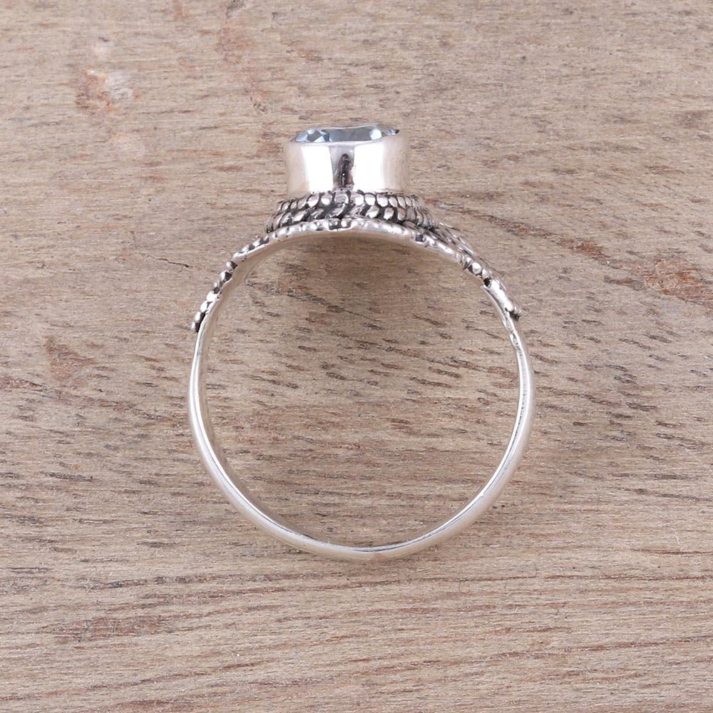 NOVICA Artisan Handmade Blue Topaz Cocktail Ring Sterling Silver Floral Dotted Single Stone India Gemstone Birthstone [ring Front 0.8 in L x 0.7 in W x 0.2 in H Band Width 3 mm W] ' Sparkle Bloom'