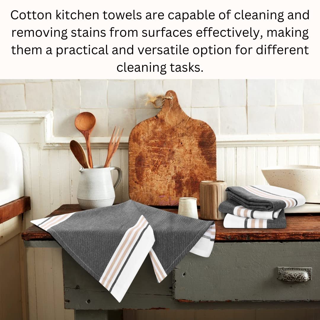Urbana Cotton Set of 12 Assorted Waffle Kitchen Towels 100% Cotton Super Soft Absorbent Reusable Cleaning Cloths Machine Washable Weave Tea Towel with Hanging Loop (Black, 16 X 26 Inches)