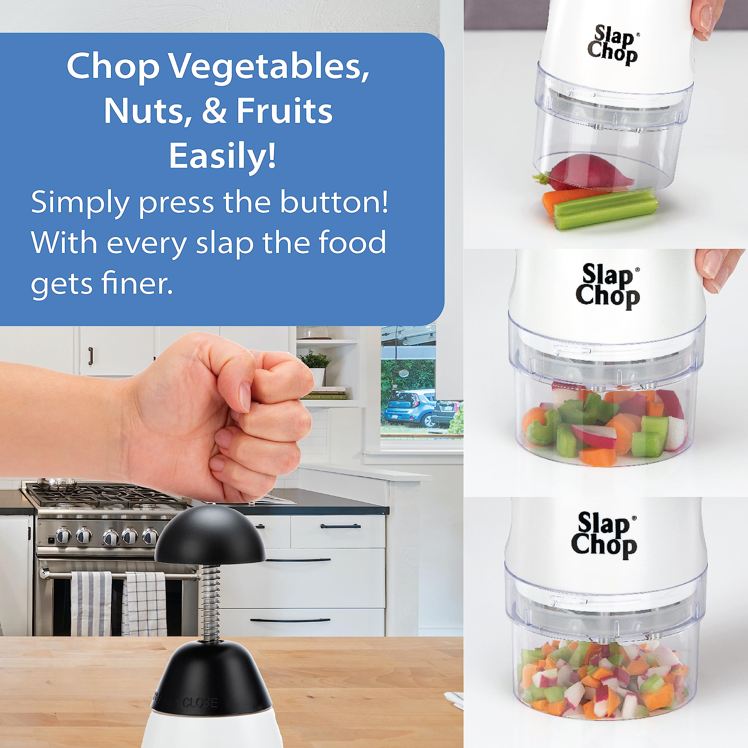 Original Slap Chop Slicer Chopper with Japanese Stainless Steel Blades & Butterfly Opening for Easy Cleaning - Vegetable Chopper Gadget - Mini Chopper for Salads - Kitchen Accessory