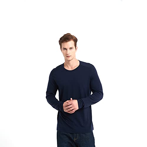 YUERD M&W Merino Wool Long Sleeve Crew Base Layer Mens 100% Merino Wool Active Thermal Underwear Shirts for Men Midweight Black