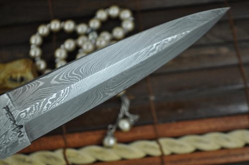 Perkin Knives - Custom Handmade Damascus Hunting Knife - Double Edge Knife