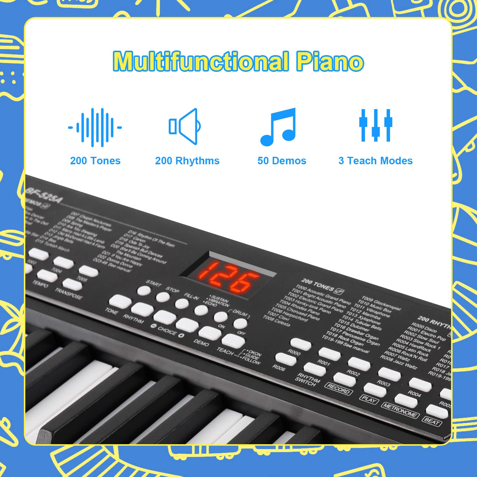 TWFRIC Beginners Piano Keyboard 37 Keys Portable Electronic Keyboard Piano Built-in Rechargeable Battery Kids Piano with Headphone Jack Learning Musical Instruments Gifts for 3 4 5 6 7 Boys Girls
