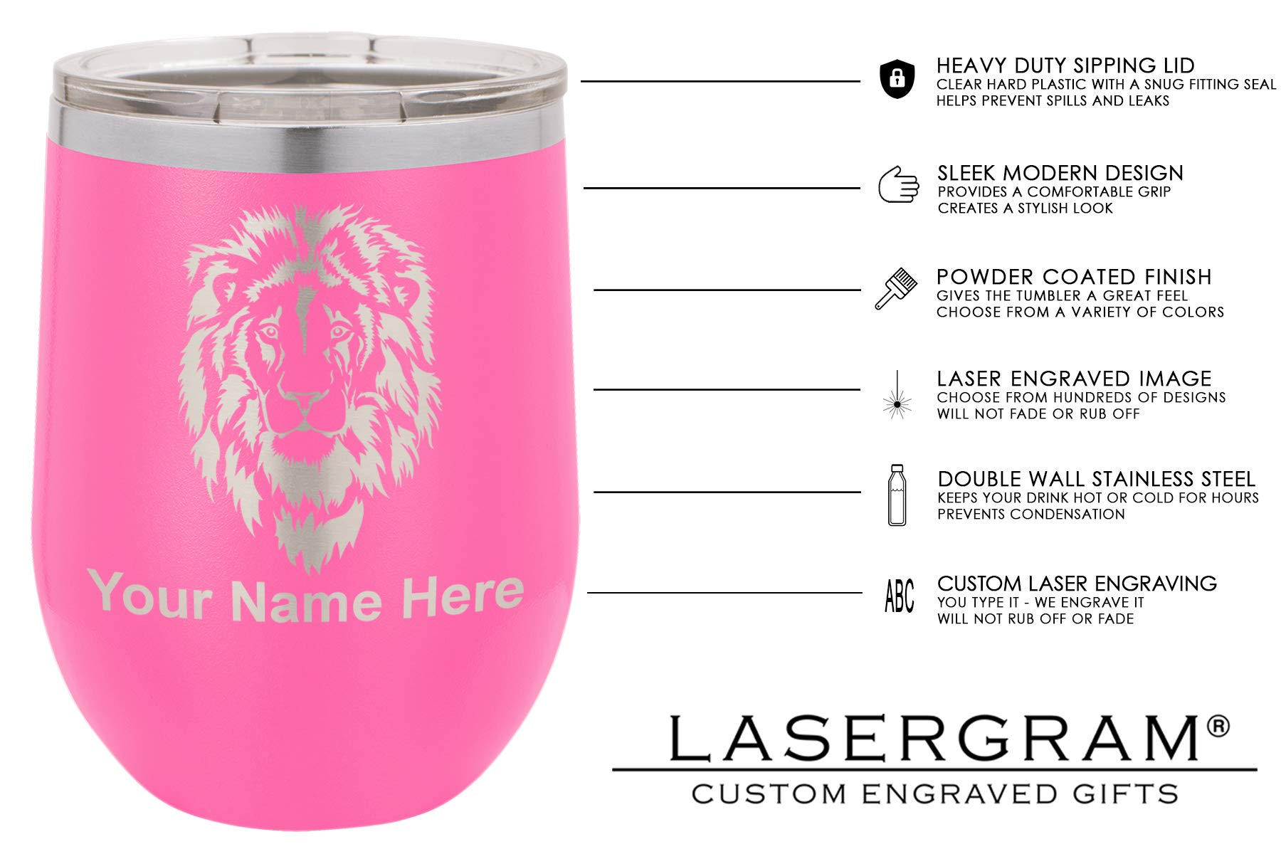 SkunkWerkz Wine Glass Tumbler, Cancer Awareness Ribbon, Personalized Engraving Included (Pink)