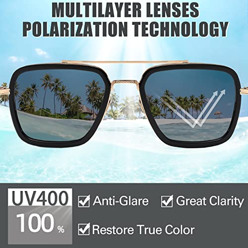 Polarized Retro Square Sunglasses Men Women Vintage Rectangular Metal Pilot Black Shades Eyeglasses