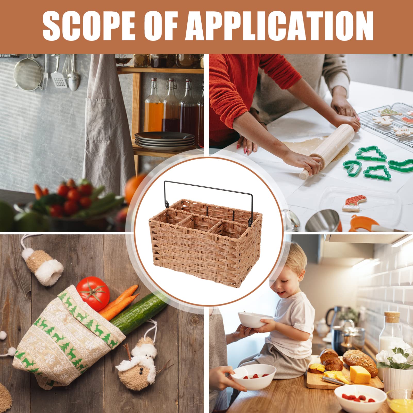 Zerodeko Utensil Basket Utensil Holder Cutlery Storage Basket Make up Iron Woven Basket Cutlery Holder Seagrass Baskets
