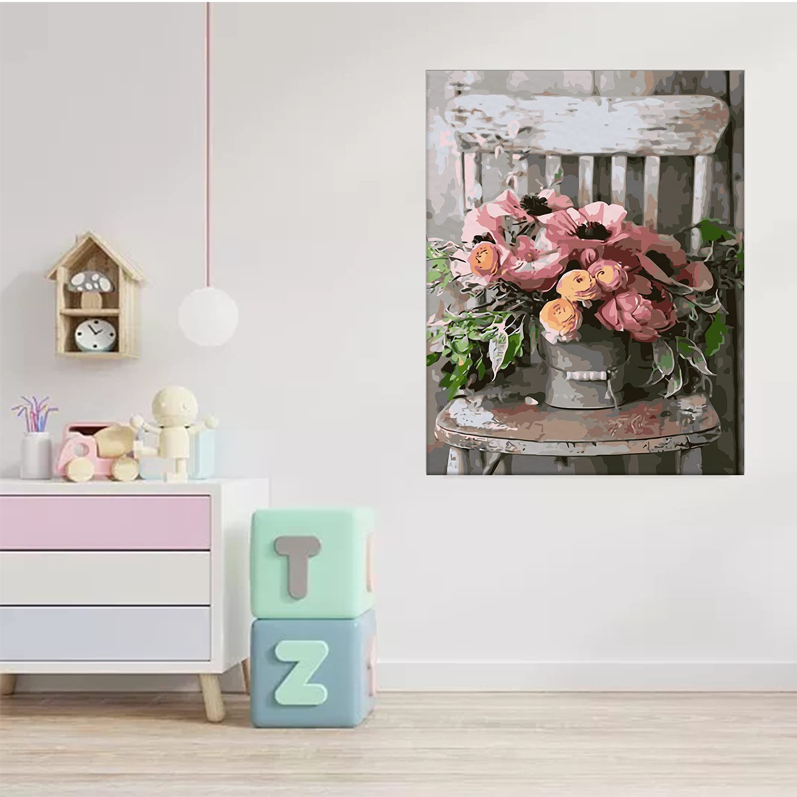 Tangbr Paint by Numbers for Adults, DIY OIL Painting by Numbers Flowers Kits on Canvas Without Frame 16x20 Inch (40x50cm)