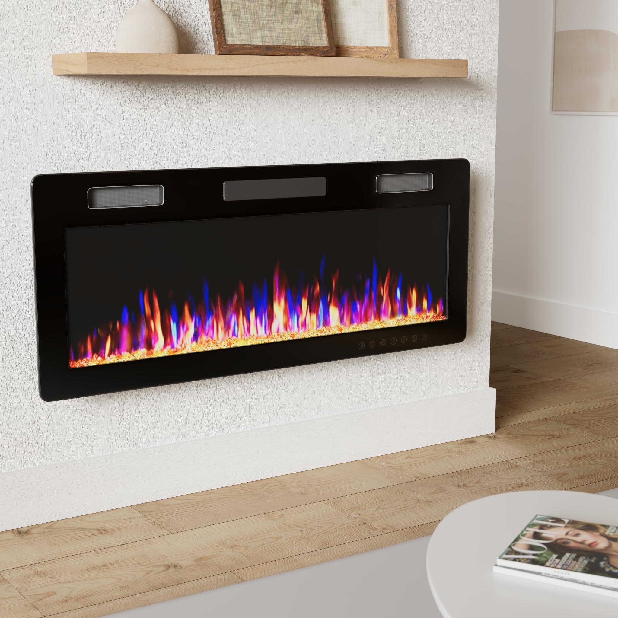 Vitesse 60 inch Ultra-Thin Electric Fireplace in-Wall Recessed and Wall Mounted Fireplace Heater,Linear Fireplace with Multicolor Flame,Timer,Low Noise,750/1500W,Touch Screen & Remote Control(60ββ)