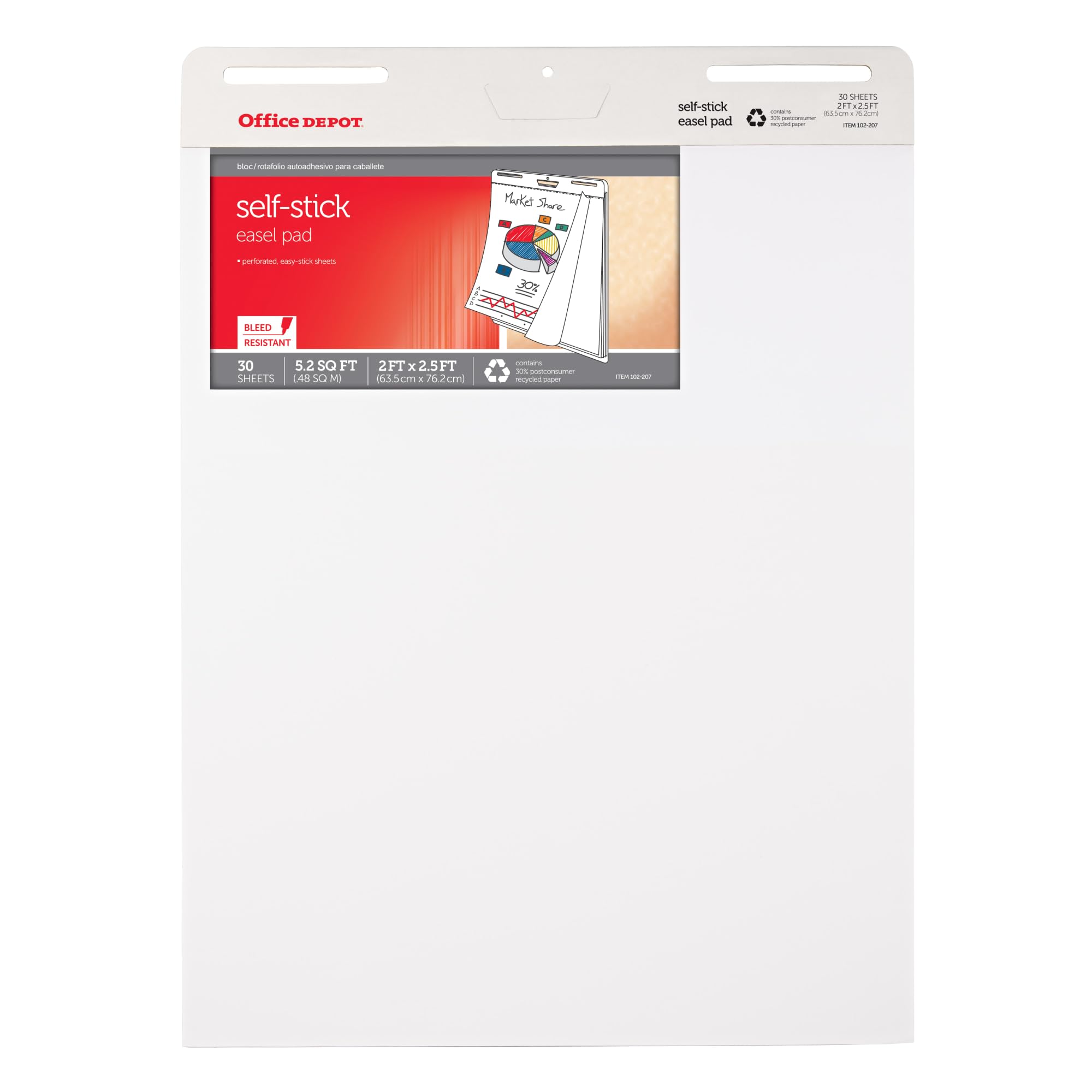 Office Depot® Brand Bleed Resistant Self-Stick Easel Pads, 25" x 30", 30 Sheets, 30% Recycled, White, Pack of 4