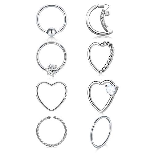 QWALIT 16g Daith Earrings Surgical Steel Tragus Helix Cartilage Piercing Jewelry Heart CZ Small Hoop Earring Silver