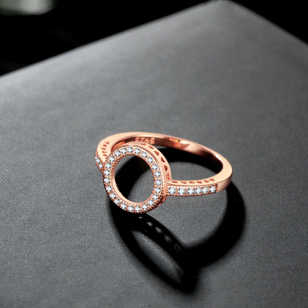 Presentski Halo Ring 925 Sterling Silver Rose Gold Plated with Cubic Zirconia Birthday Gift for Women