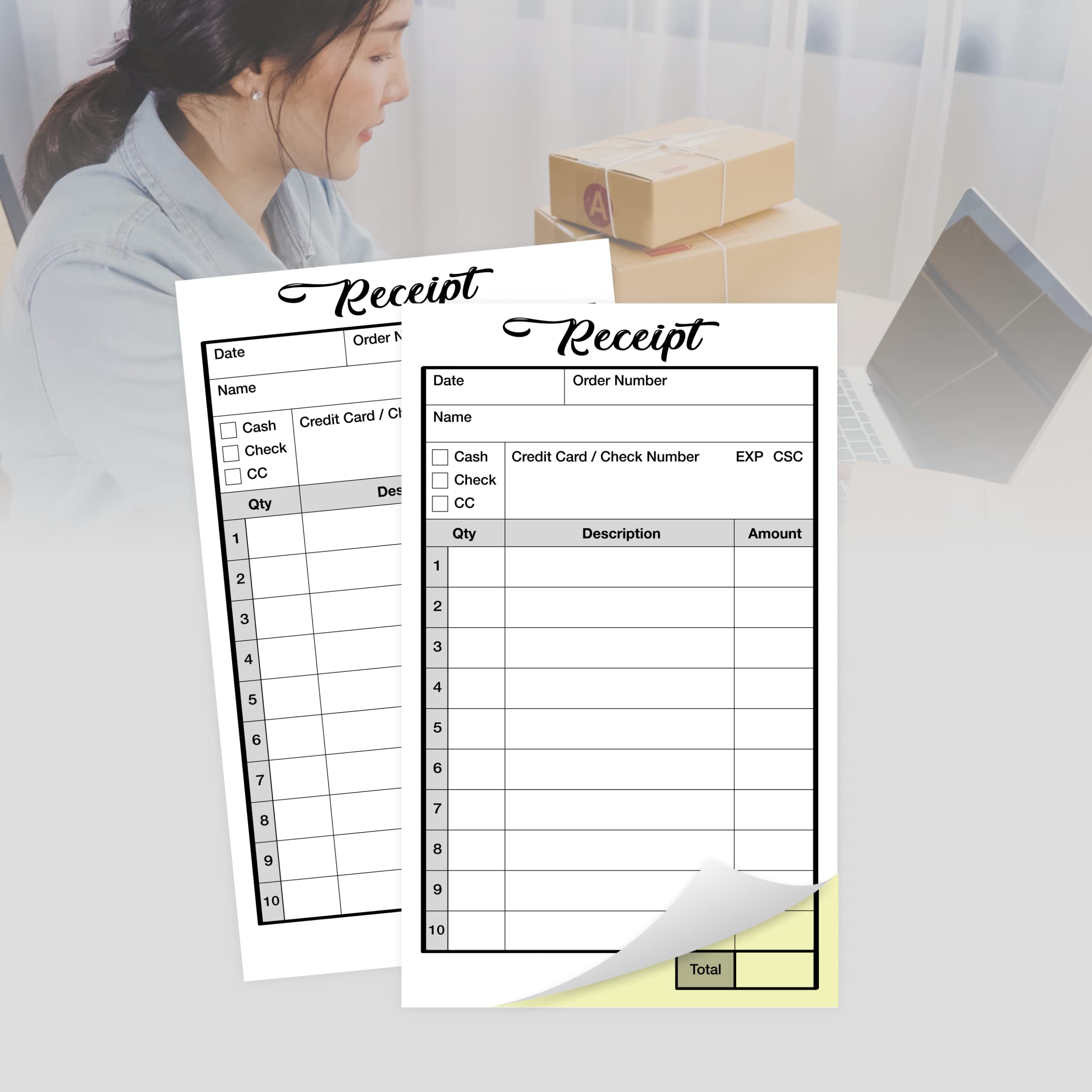 Order Forms Pad, Invoice Book for Small Business, Work Receipt, 2 Part Carbonless, 50 Sets Each, 3.4 x 5.5 Inches (Receipt)