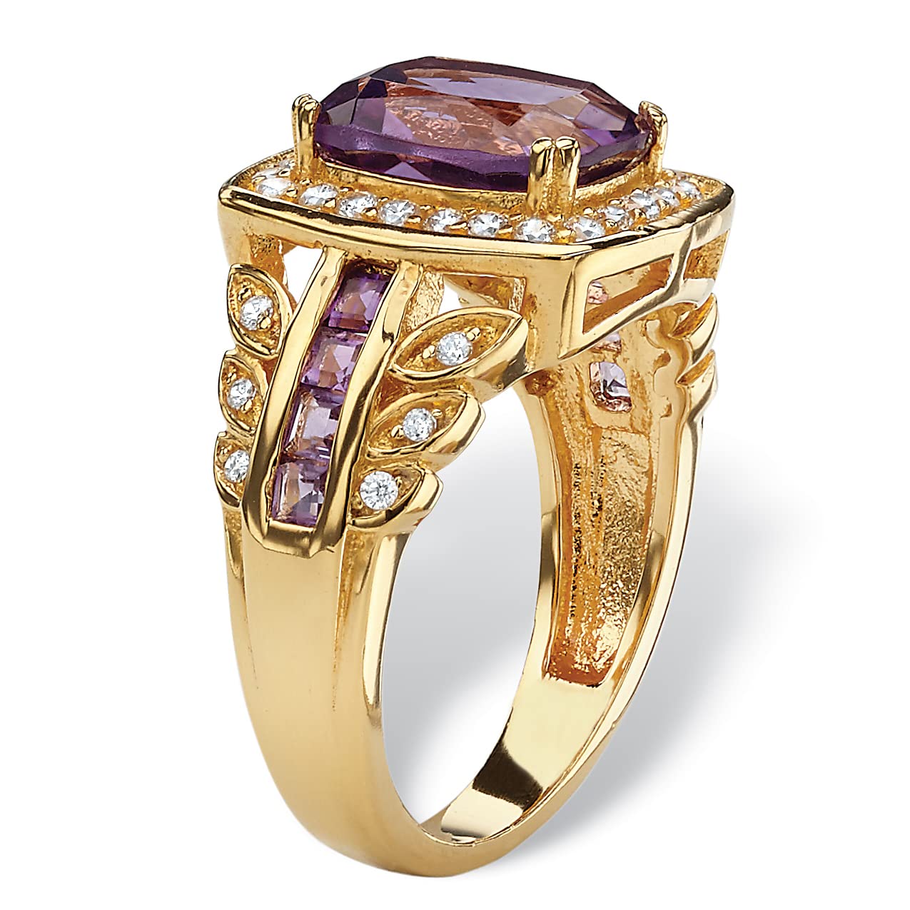 PalmBeach Yellow Gold-plated Sterling Silver Emerald Cut Genuine Purple Amethyst and Cubic Zirconia Ring Sizes 6-10 Size 8