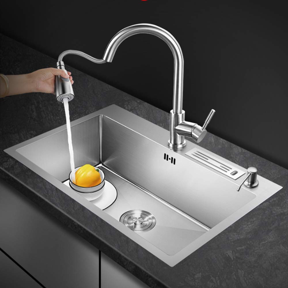 n/a Kitchen Sink Handmade 304 Stainless Steel Sink Kitchen Sink Vegetable Wash Basin Black Welding Seamless (Size : 50cm)