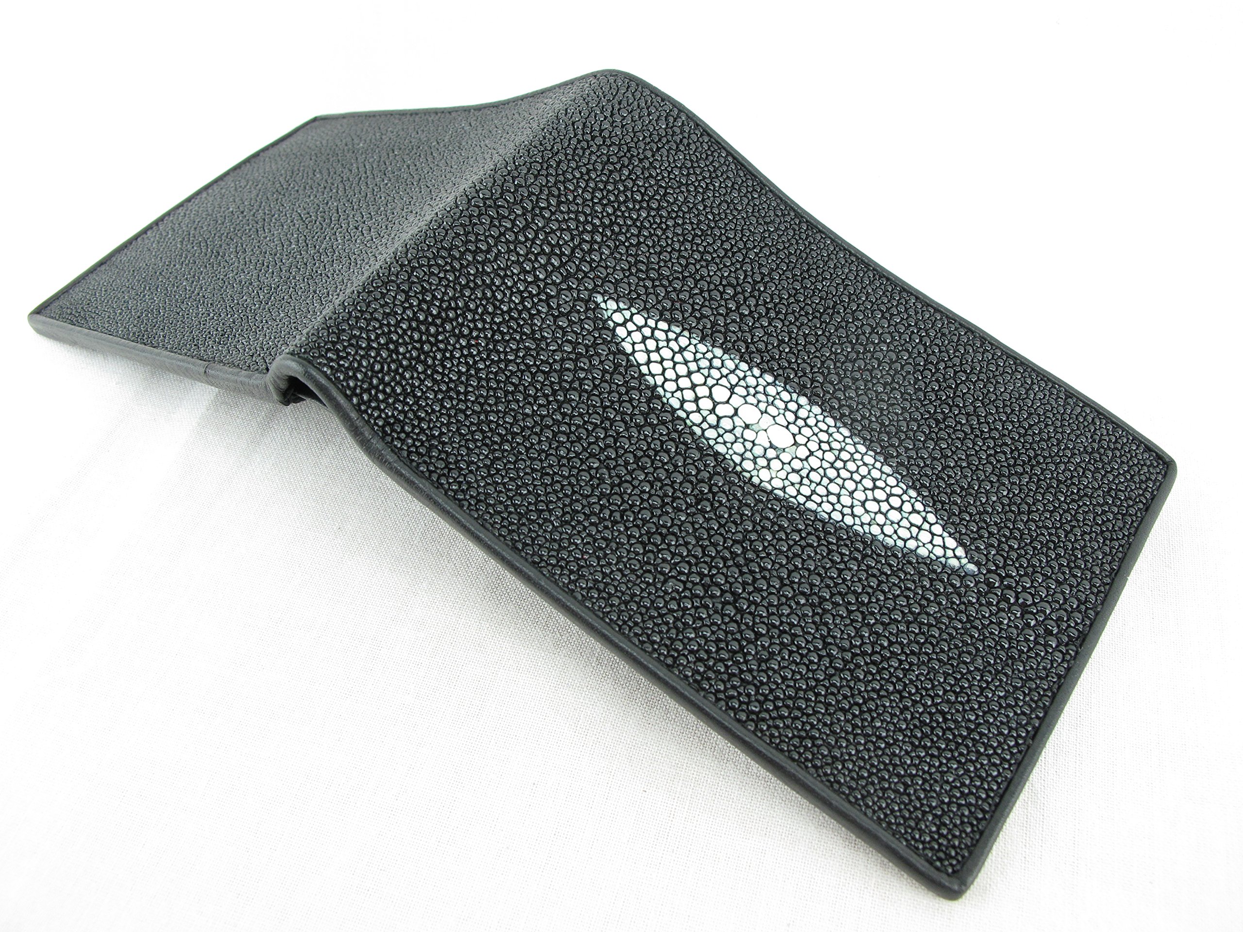 Pelgio Genuine Stingray Shagreen Skin Leather Bifold Wallet (Black)