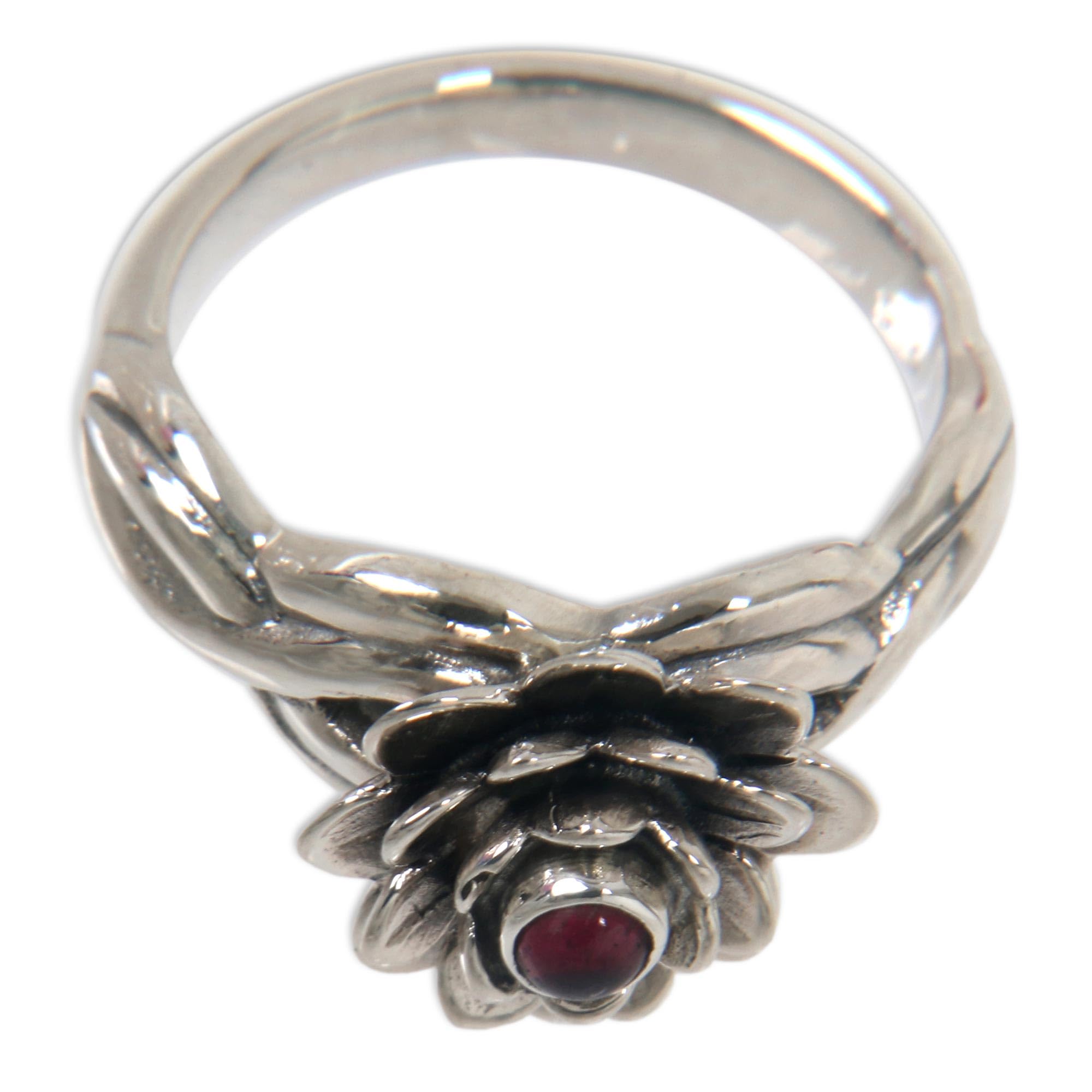 NOVICA Garnet .925 Sterling Silver Ring, Red-Eyed Lotus'