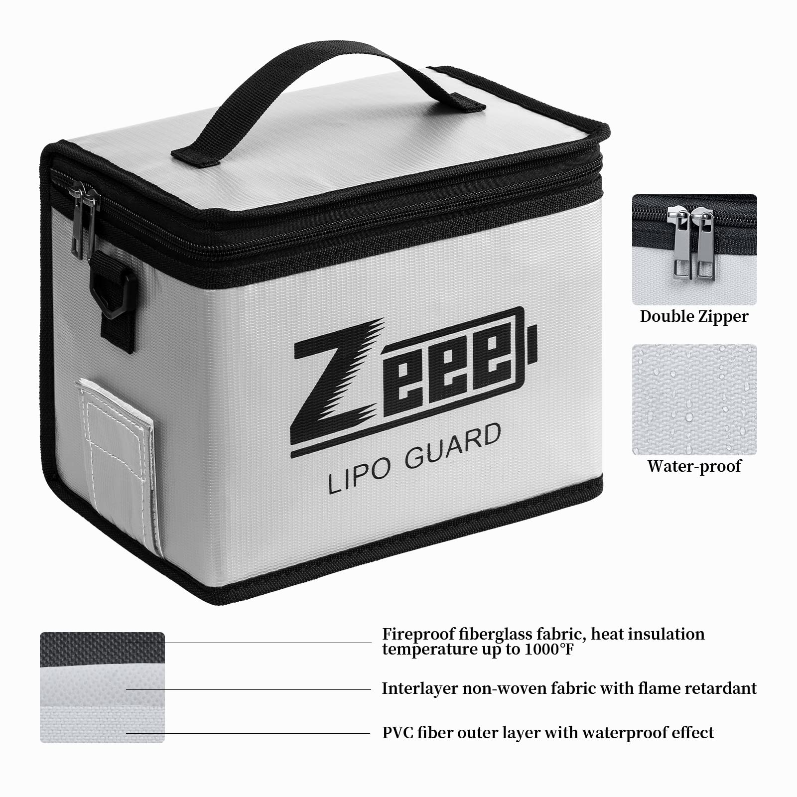 Zeee Lipo Safe Bag 2-Pack Fireproof Explosionproof Bag Large Capacity Battery Protection Bag Organizer Storage Guard Safe Pouch for Charge & Storage(8.46 x 6.5 x 5.71 in)