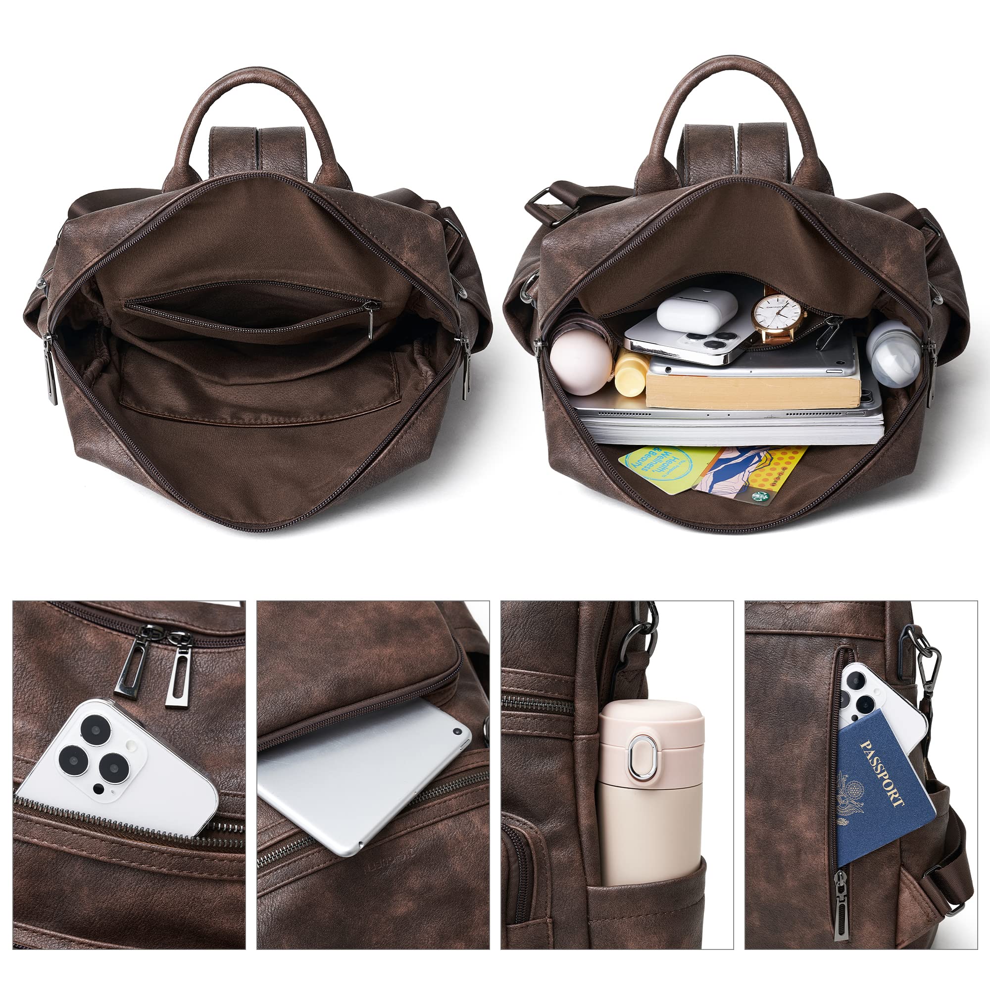 ZK-Queen Backpack Purse for Women Fashion Leather Designer Backpack Purses With Wristlets Travel Shoulder Bags With Tassel