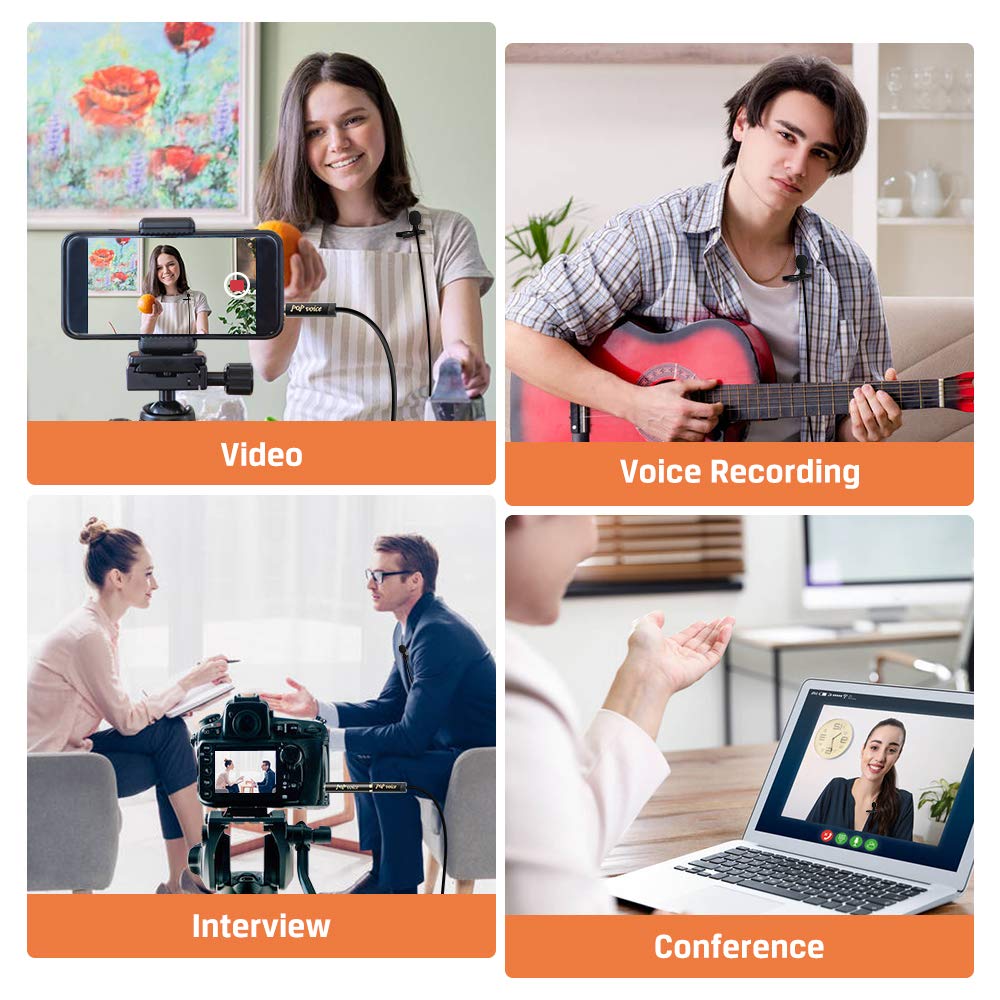 PoP voice 196” Single Head Lavalier Lapel Microphone Omnidirectional Condenser Mic for Apple iPhone Android & Windows Smartphones, Youtube, Interview, Studio, Video Recording, Noise Cancelling Mic