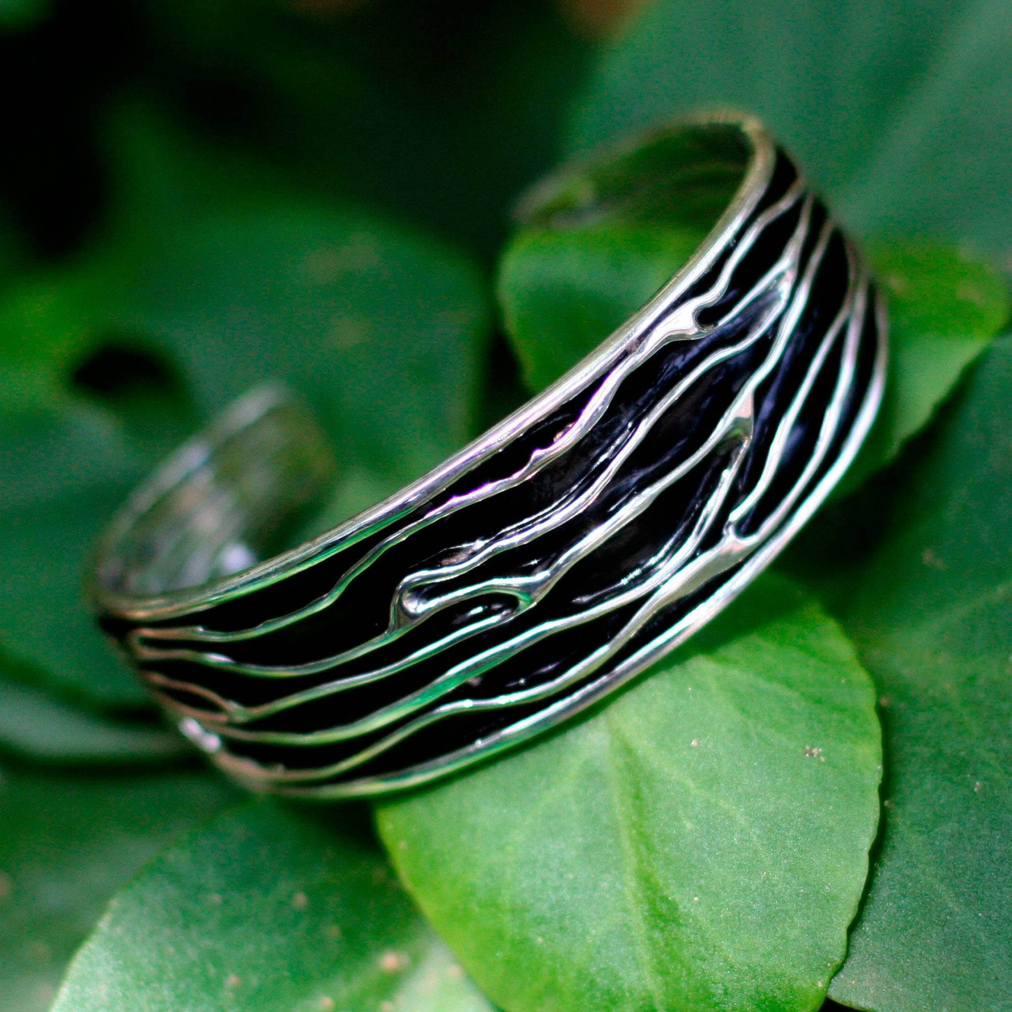 NOVICA Handmade .925 Sterling Silver Cuff Bracelet Crafted No Stone Thailand [6 in L (end to End) x 1 in W] 'River'