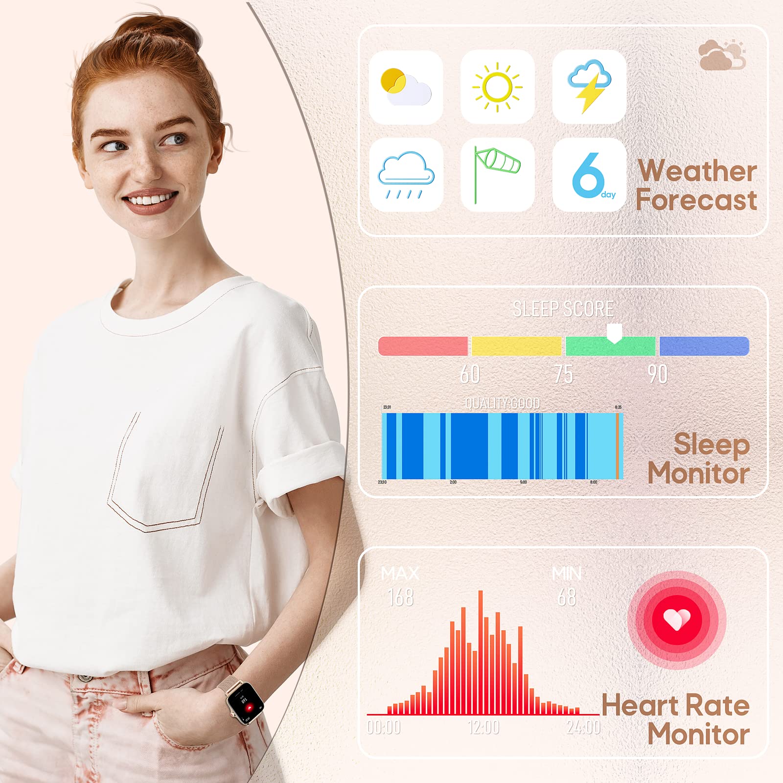 ZKCREATION Smart Watch Answer Call Fitness Tracker for Android iOS Phones Smartwatch for Women Men