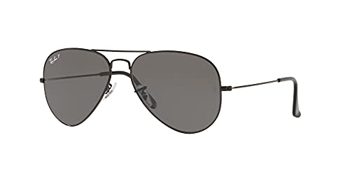 Ray-Ban RB3025 Classic Aviator Sunglasses, Black/Polarized Black, 58 mm