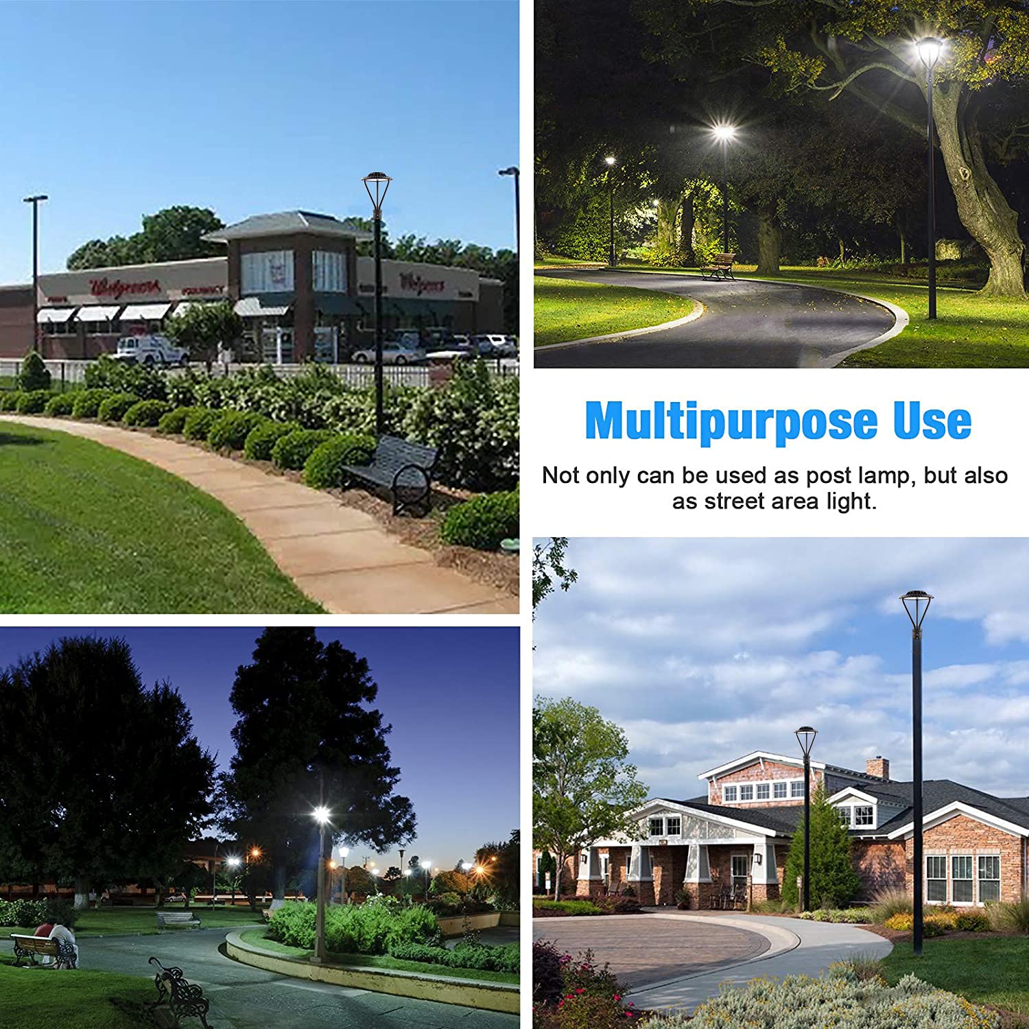 Okayledlight Led Post Top Pole Lights LED Circular Area Light 75W(300W Equiv.), 5000K Daylight Garden Pole Lights 11,200Lm, Outdoor Lamp Top Pathway Pole Light Fixture IP68 for Street Yard Light