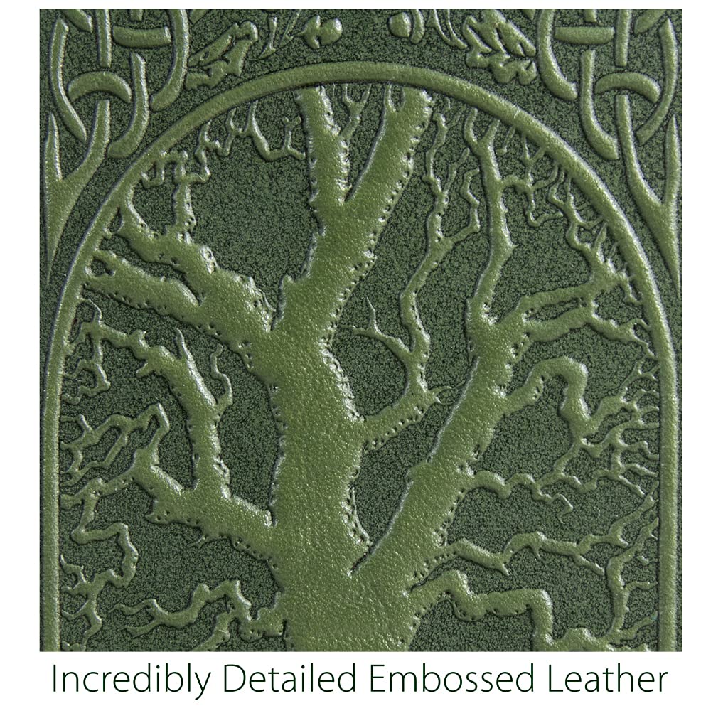 Oberon Design Celtic Oak Embossed Genuine Leather Checkbook Cover, 3.5x6.5 Inches, Fern Color, Made in the USA