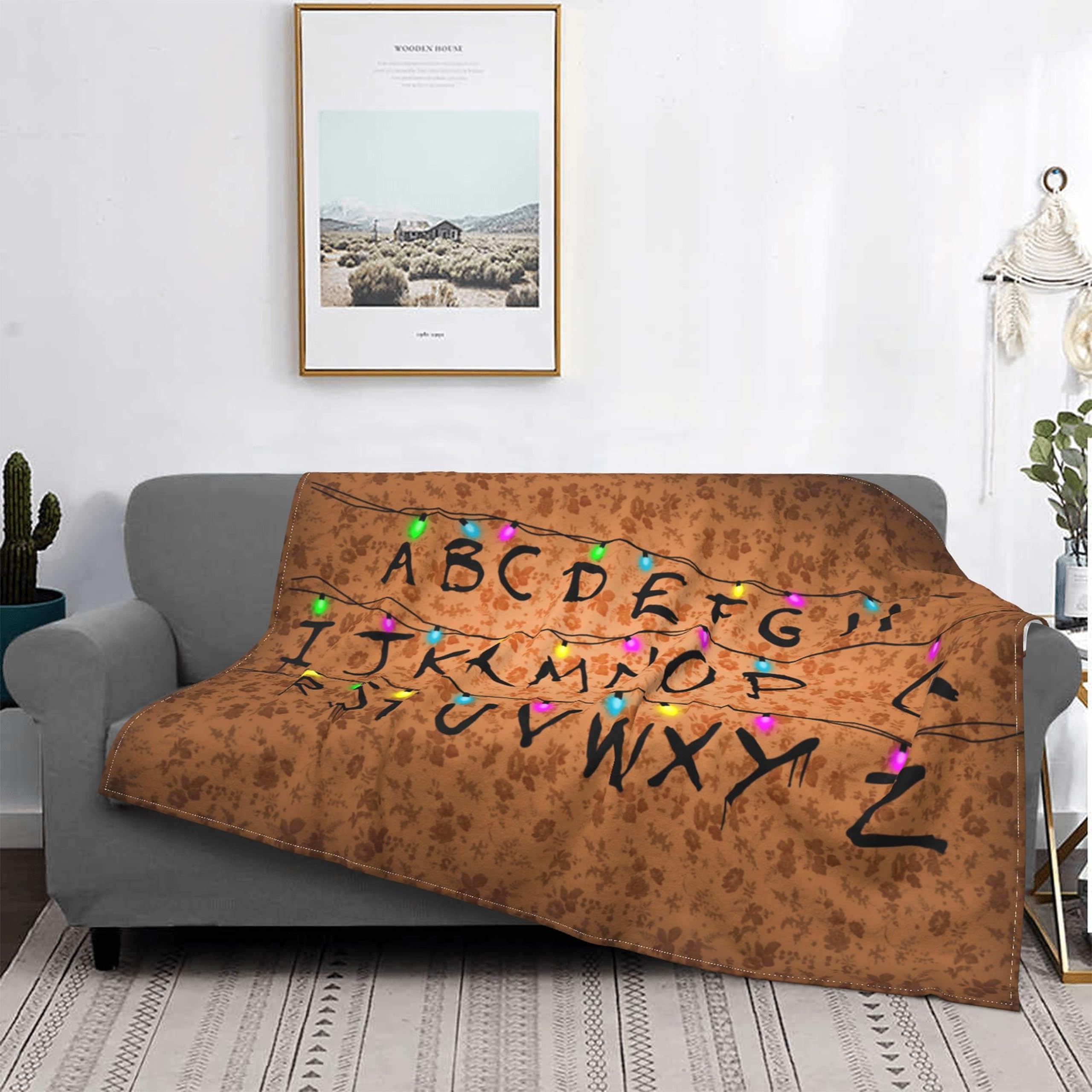 nueyes Stranger Blanket Christmas Lights Alphabet Blanket Soft Flannel Lightweight Blankets Throw Bedding Room Decor 60"x50"