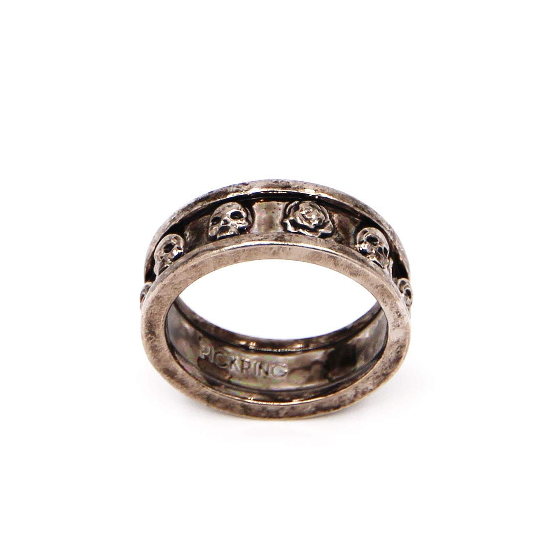 PICKRING Rock N Roll Ring/vintage skull rose shape crown/antique-silver antique-gold (Antique Silver, 8.25)
