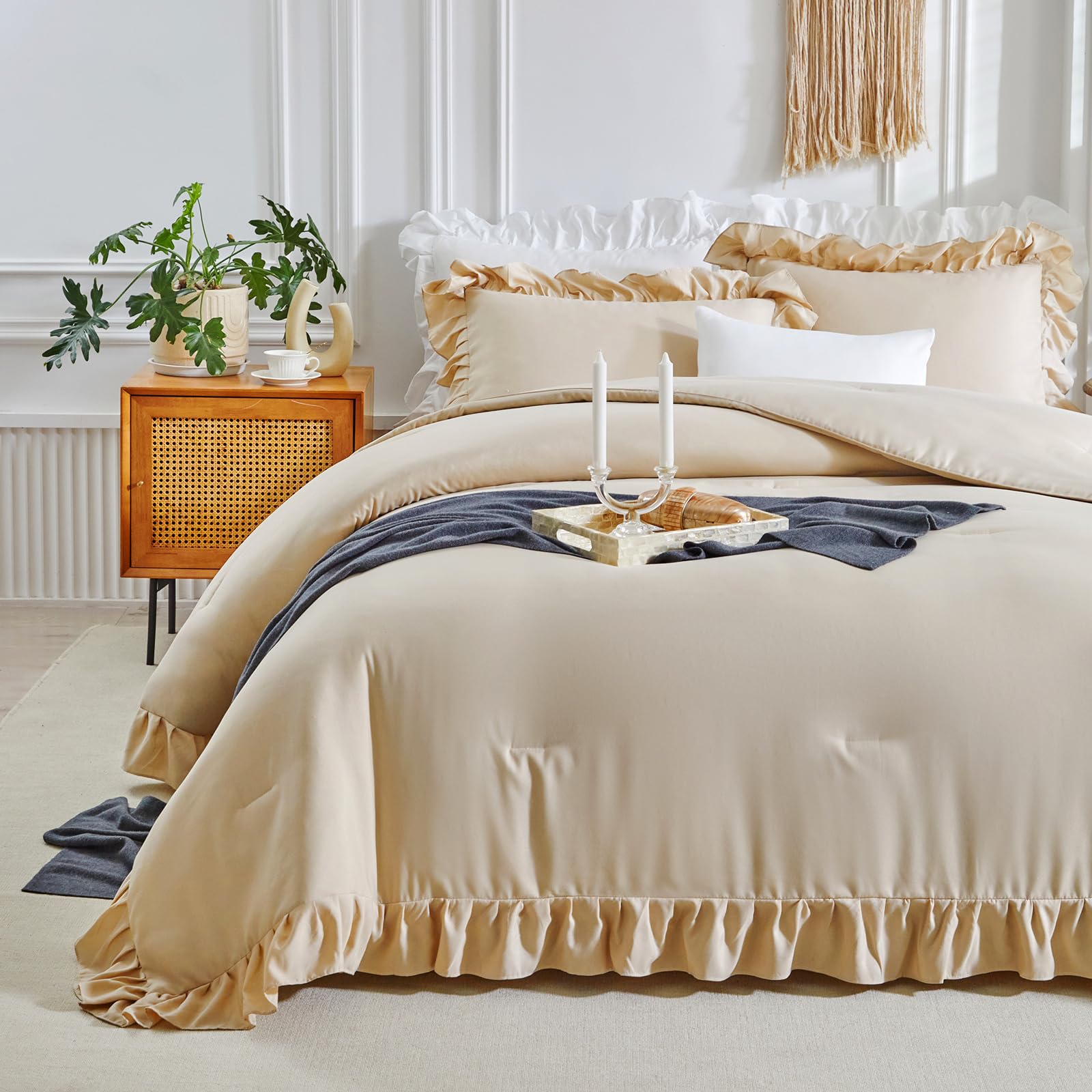 Pink Tassels Comforter Set King Size 102"x90" 3 Pieces Fringe Pink Tassel Boho Bedding Set Lightweight Soft Microfiber Shabby Chic Bohemian Style for Summer