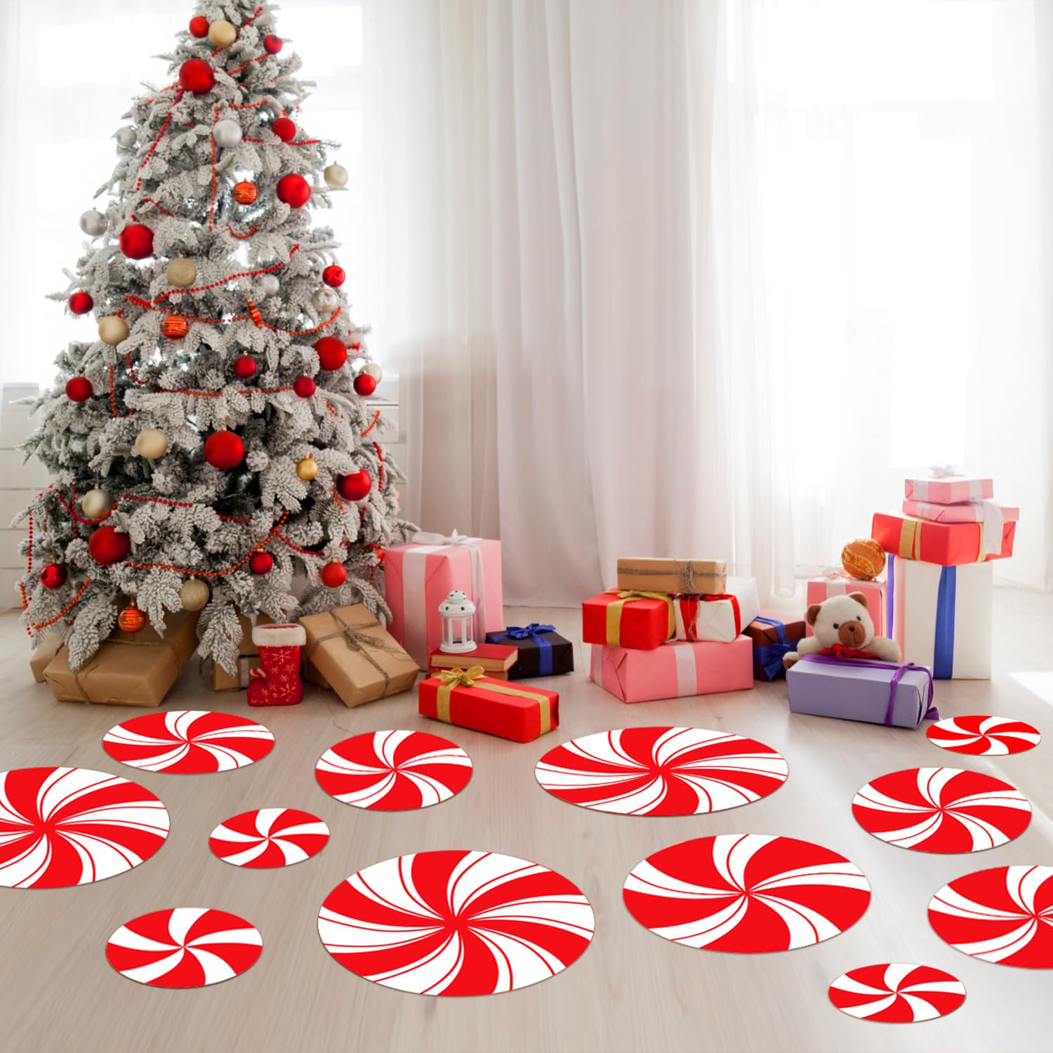 Rekcopu 12Pcs Peppermint Floor Decals Stickers for Christmas Candy Party Decoration Supplies
