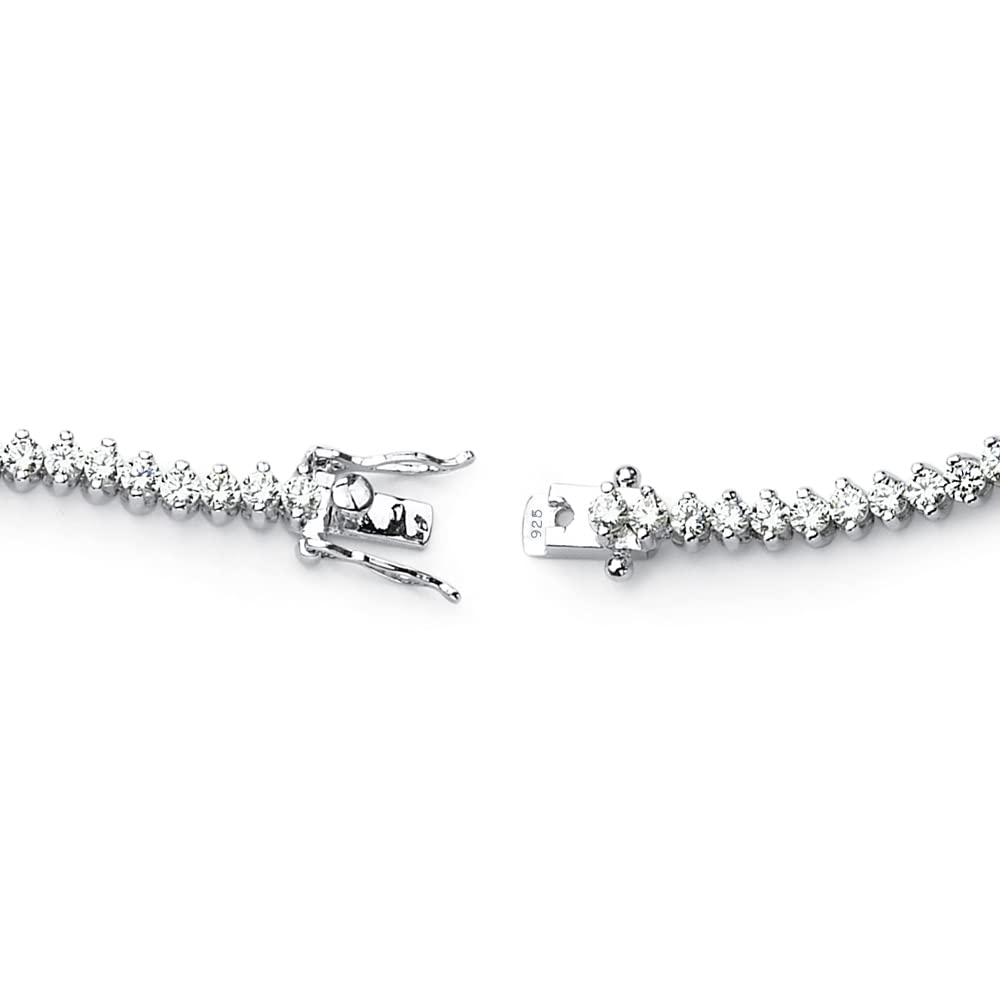 PalmBeach Platinum Plated Round Cubic Zirconia Tennis Bracelet (3mm), Box Clasp, 7.5 inches