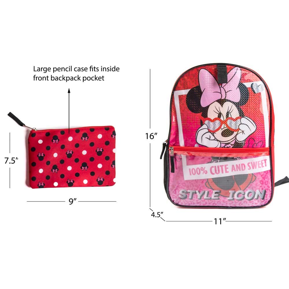 RALME 5 Pc. Minnie Mouse Backpack and Lunch Bag Set for Girls, 16 inch Red