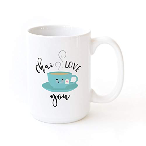 The Cotton & Canvas Co. Chai Love You Funny Food Pun Porcelain Ceramic Coffee Mug and Tea Cup