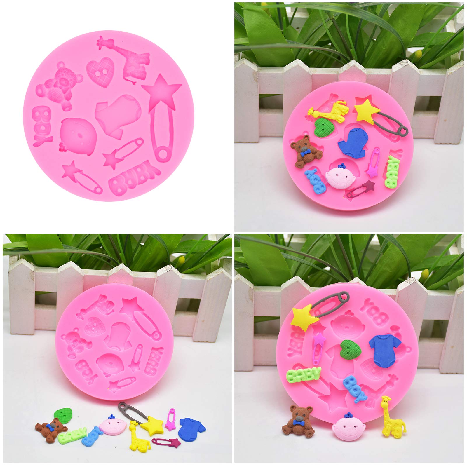 Rainmae 6Pcs Cute Baby Silicone Fondant Cake Mold Baby Birthday Party Kitchen Baking Mold Cake Decorating Moulds Modeling Tools Baby Shower Gender Reveal Party Gummy Sugar Chocolate Candy Cupcake Mold
