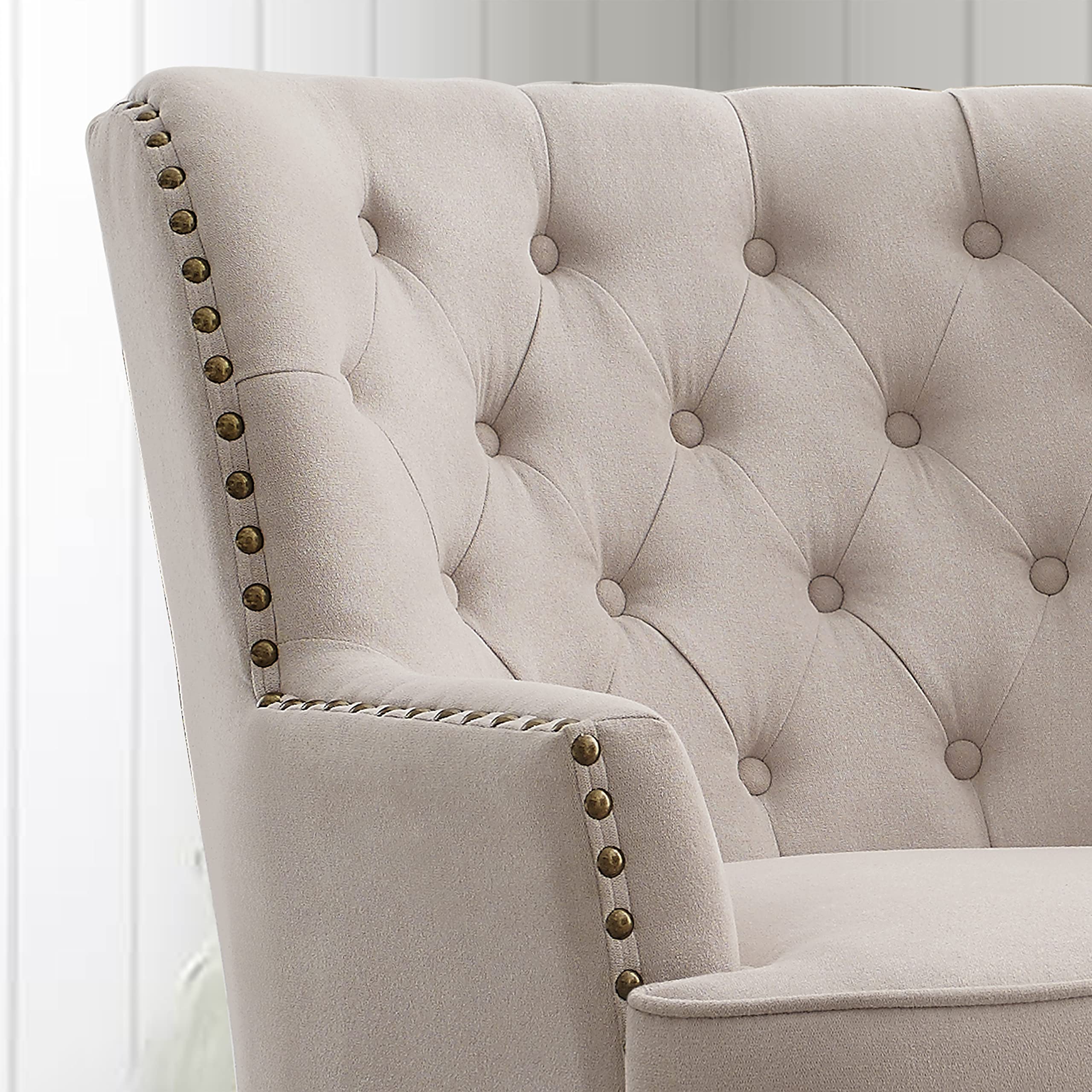 Rosevera McCarthy Furniture Ottoman Arm Living Room Comfy Small Accent Chairs for Bedroom, Standard Size, Pearl Beige
